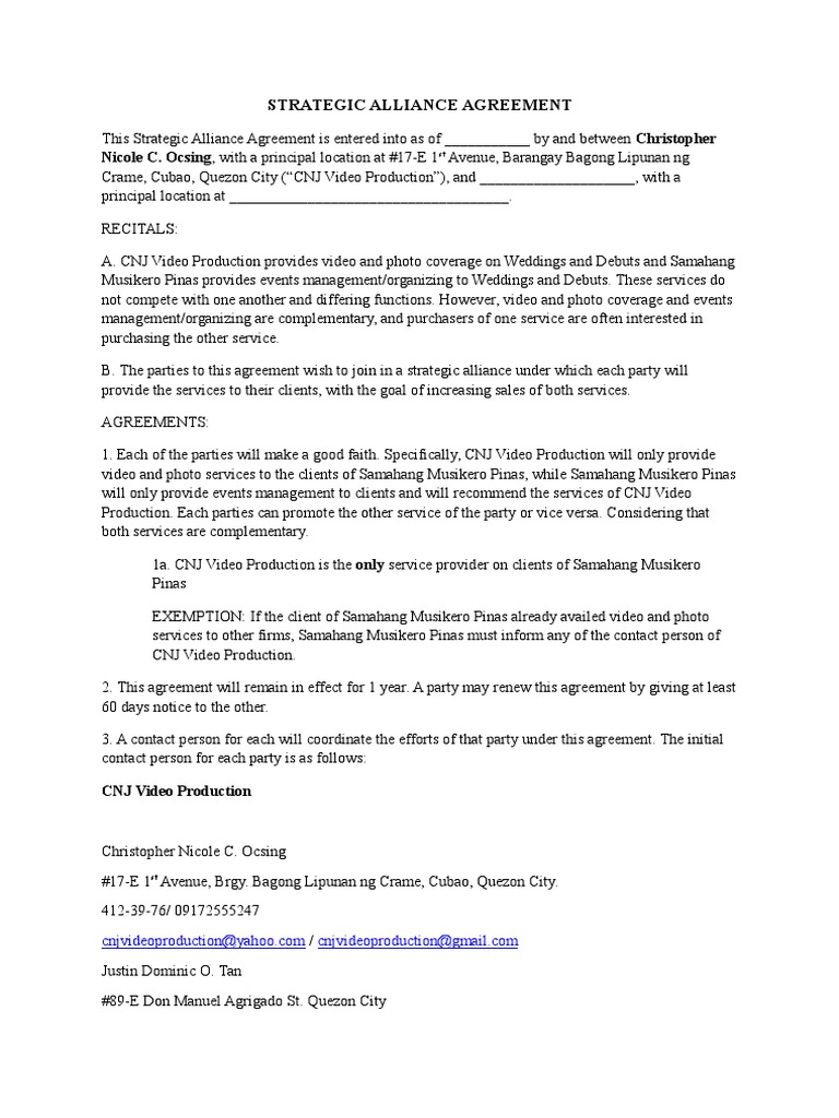 Strategic Alliance Agreement Template | PDF | Intellectual Property ...