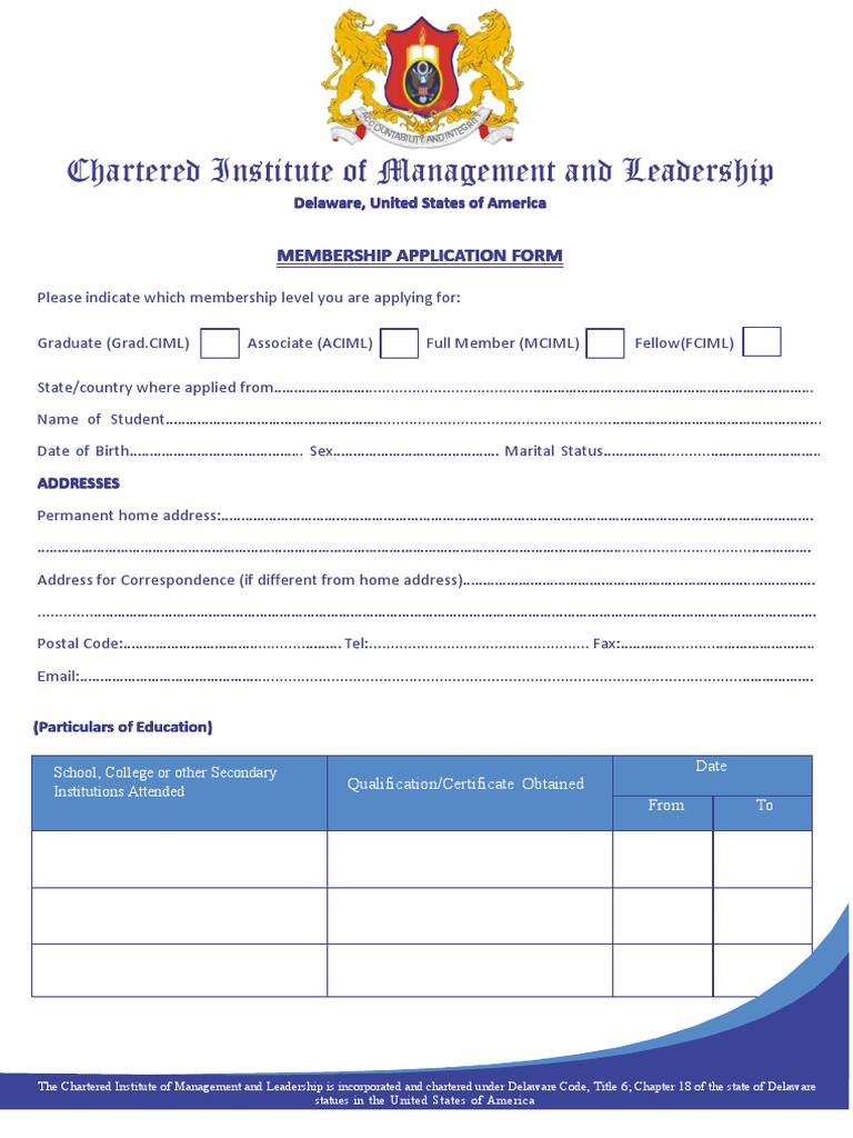 CIML USA Membership Application Form | PDF | Educational Stages