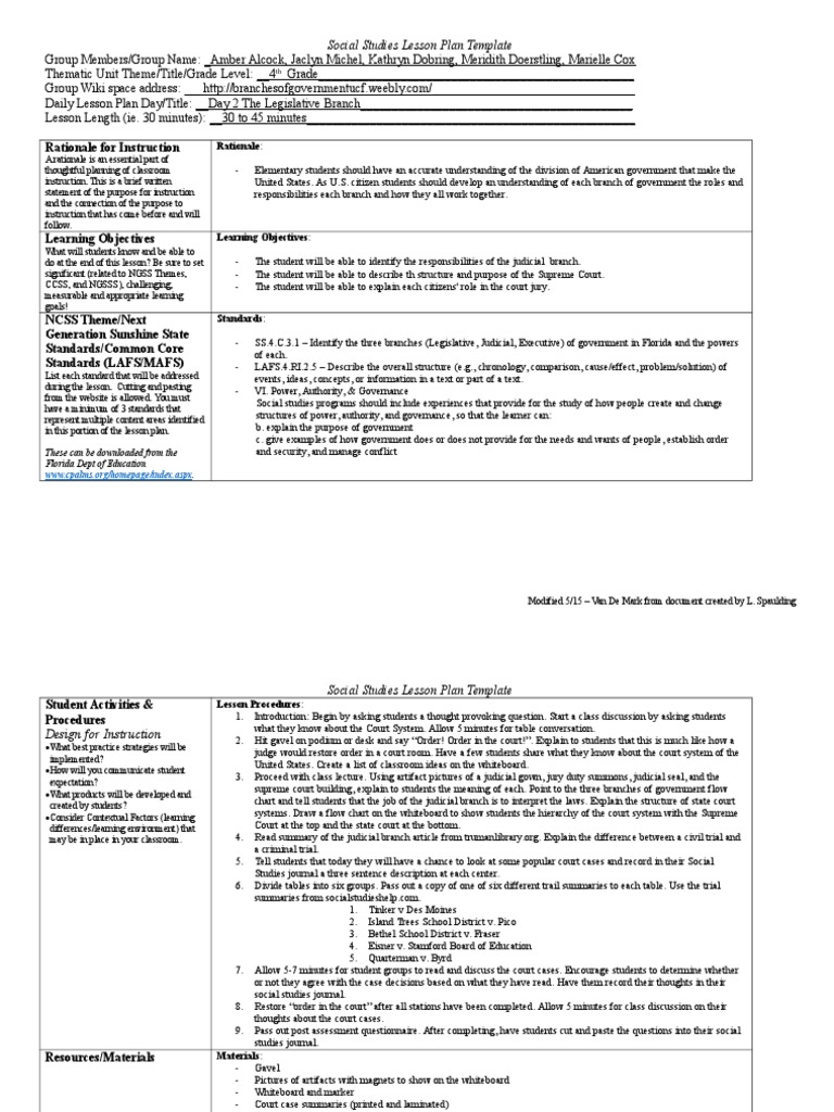 Judicial Branch Lesson Plan | PDF | Educational Assessment | Lesson Plan