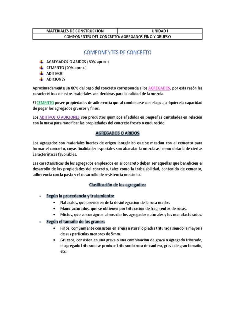 Componentes Del Concreto | PDF | Hormigón | Cemento