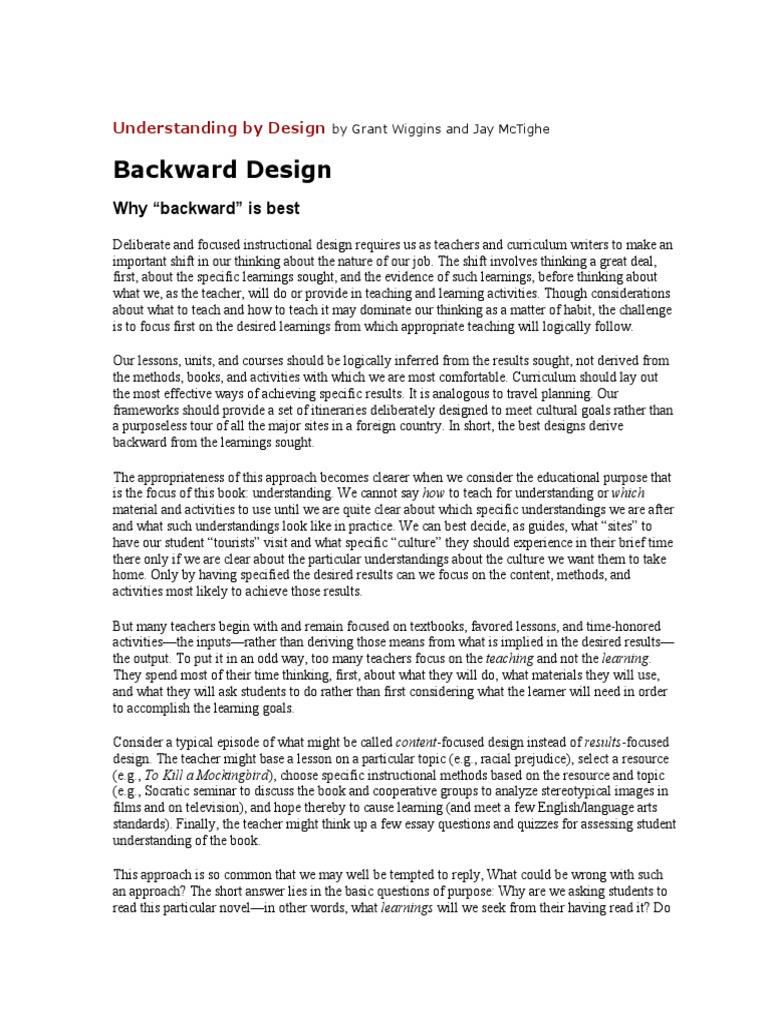Wiggins Mctighe Backward Design Why Backward Is Best | PDF ...