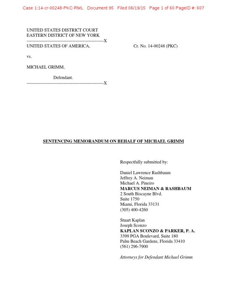 USA V Michael Grimm - Sentencing Memo On Behalf of Grimm Submitted by ...