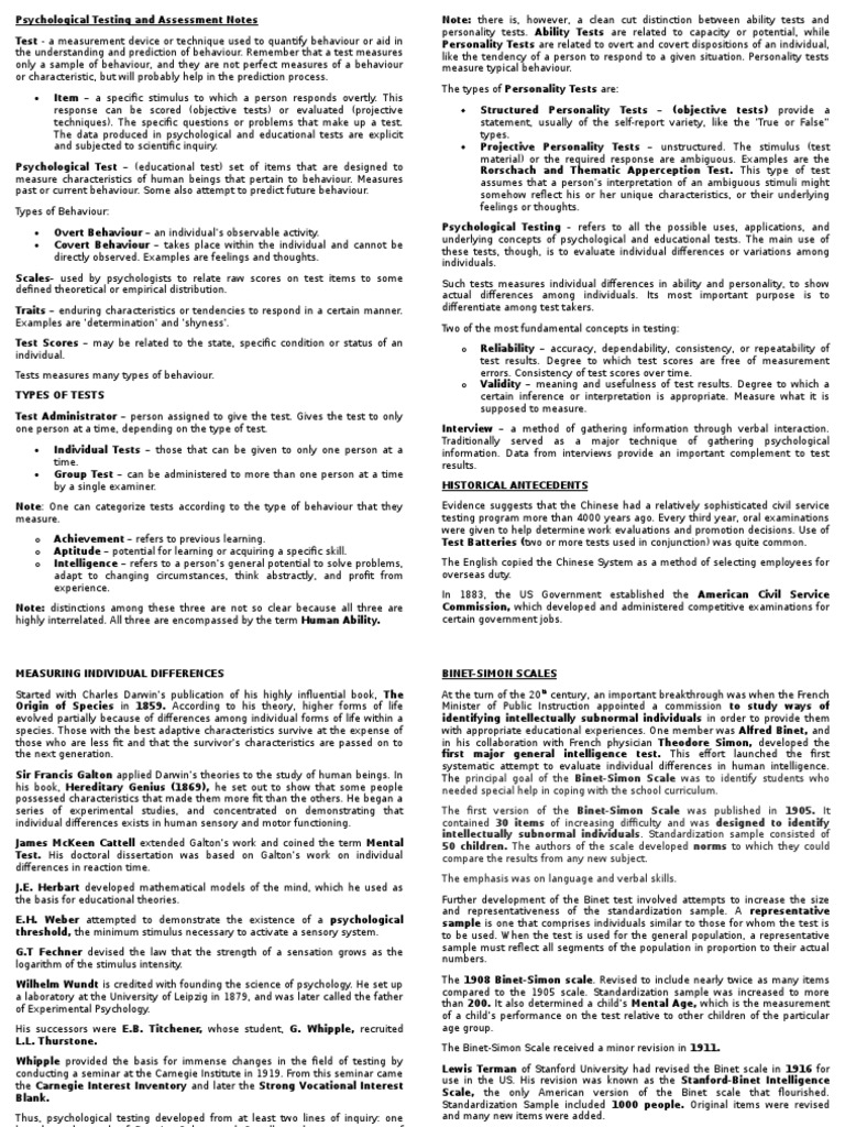 Psychological Testing and Assessment INTRO.docx | Tests | Test (Assessment)