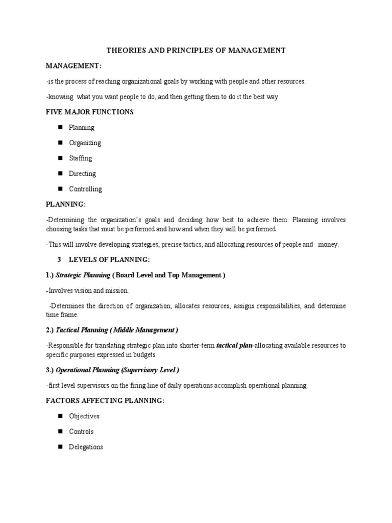 Theories and Principles of Management - Report | PDF | Goal | Human ...