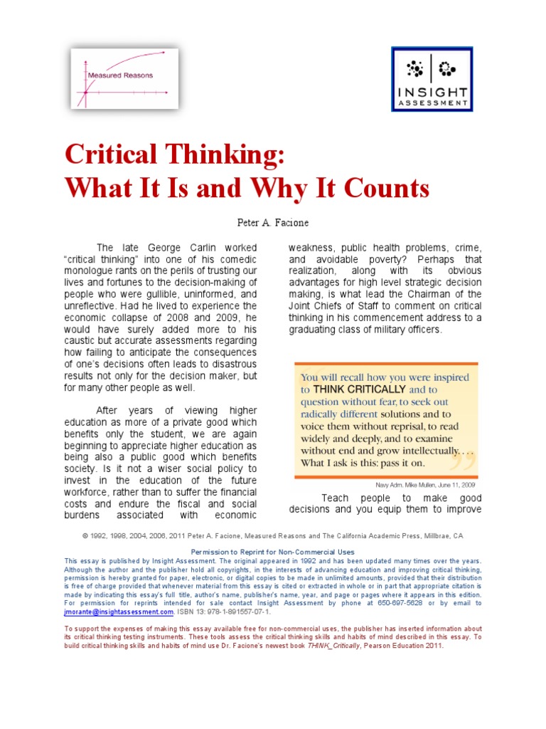 Critical Thinking What It Is and Why It Counts | PDF | Career & Growth