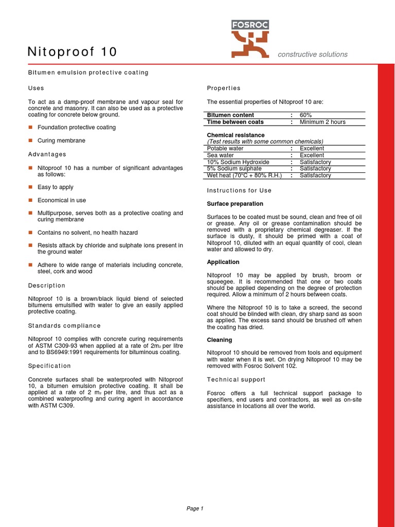 Nitoproof 10 | PDF | Asphalt | Concrete