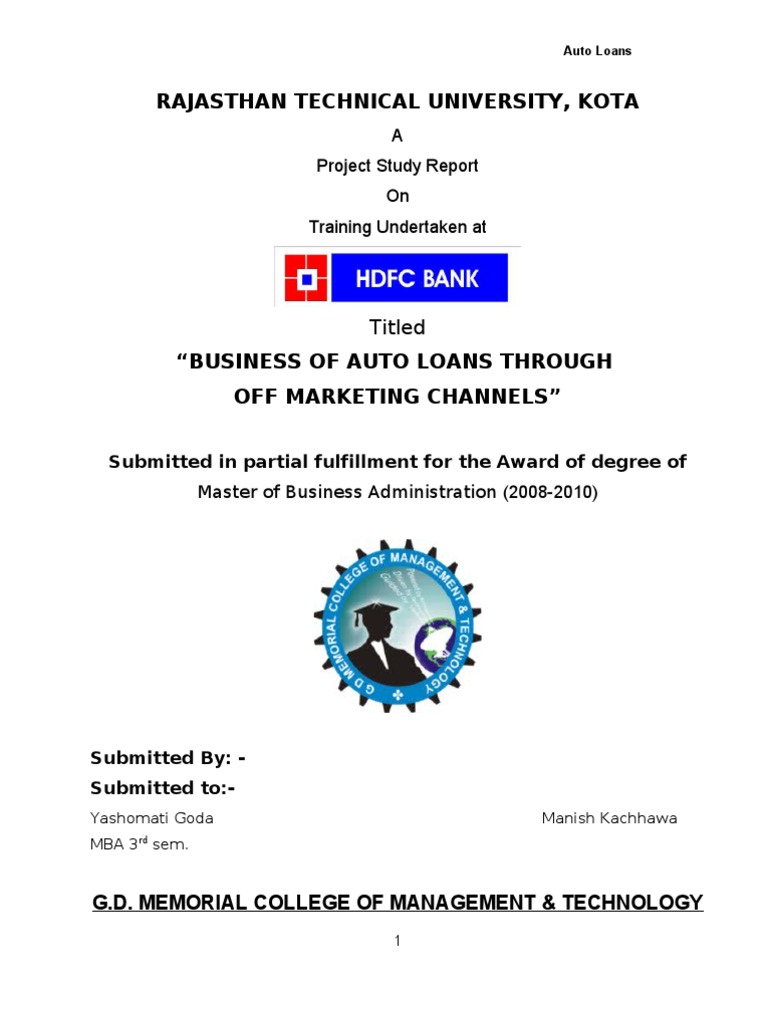 Yashu HDFC Trainning Project Report | PDF | Banks | Loans