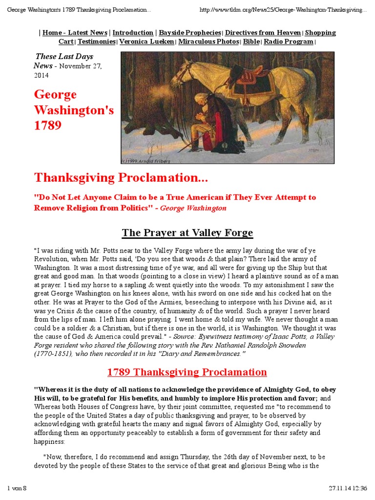 George Washington's 1789 Thanksgiving Proclamation... | PDF | Mary ...