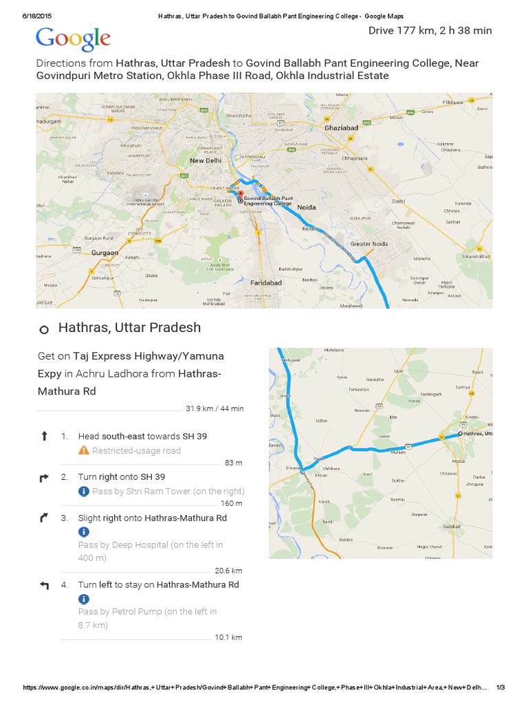 Hathras, Uttar Pradesh To Govind Ballabh Pant Engineering College ...