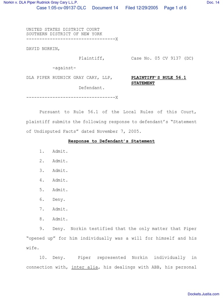 Legal Dispute: Norkin vs. DLA Piper | PDF | Deposition (Law) | Opinion