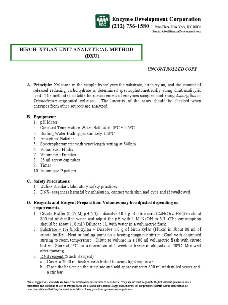 Birch Xylanase Analytical Method Guide | PDF | Spectrophotometry ...