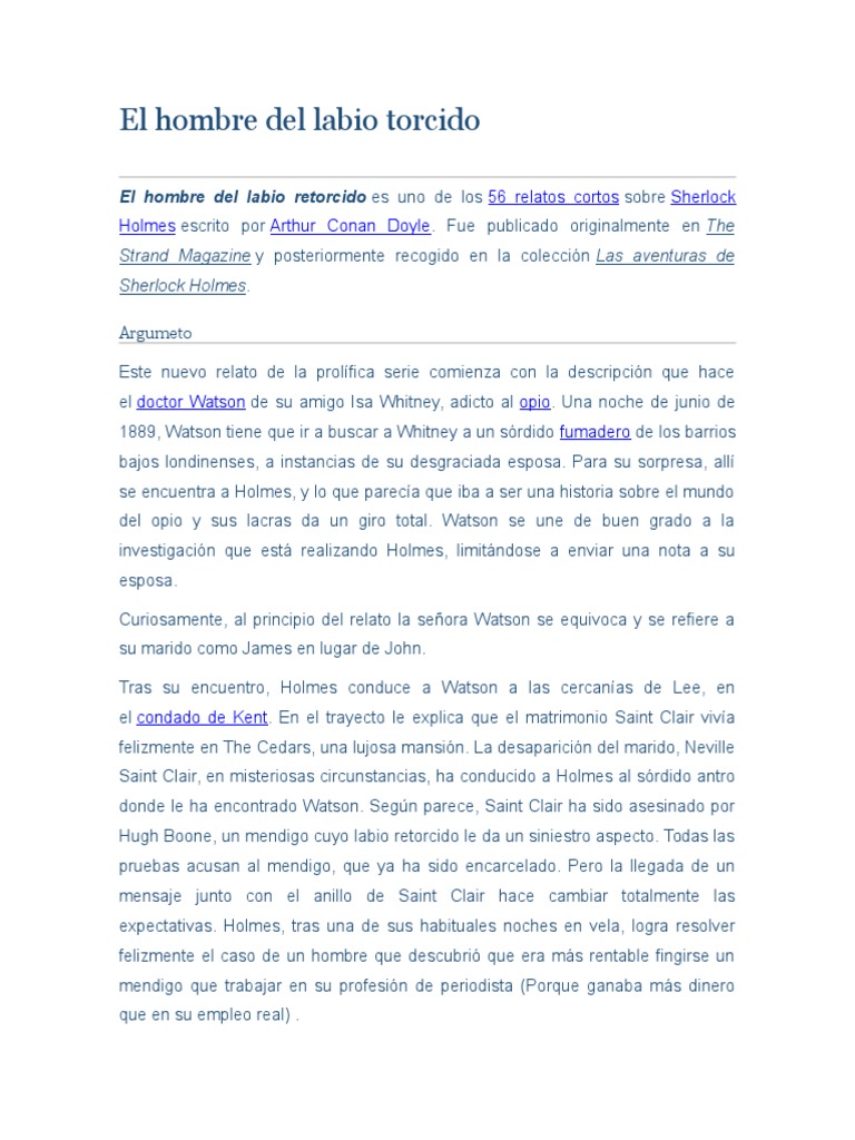 El Hombre Del Labio Torcido | PDF | Cuentos cortos de ficción ...