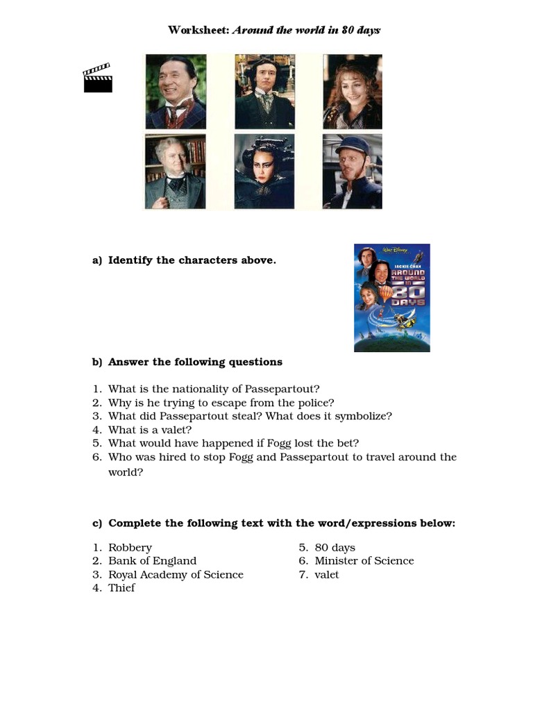 A Worksheet - Around The World in 80 Days | PDF
