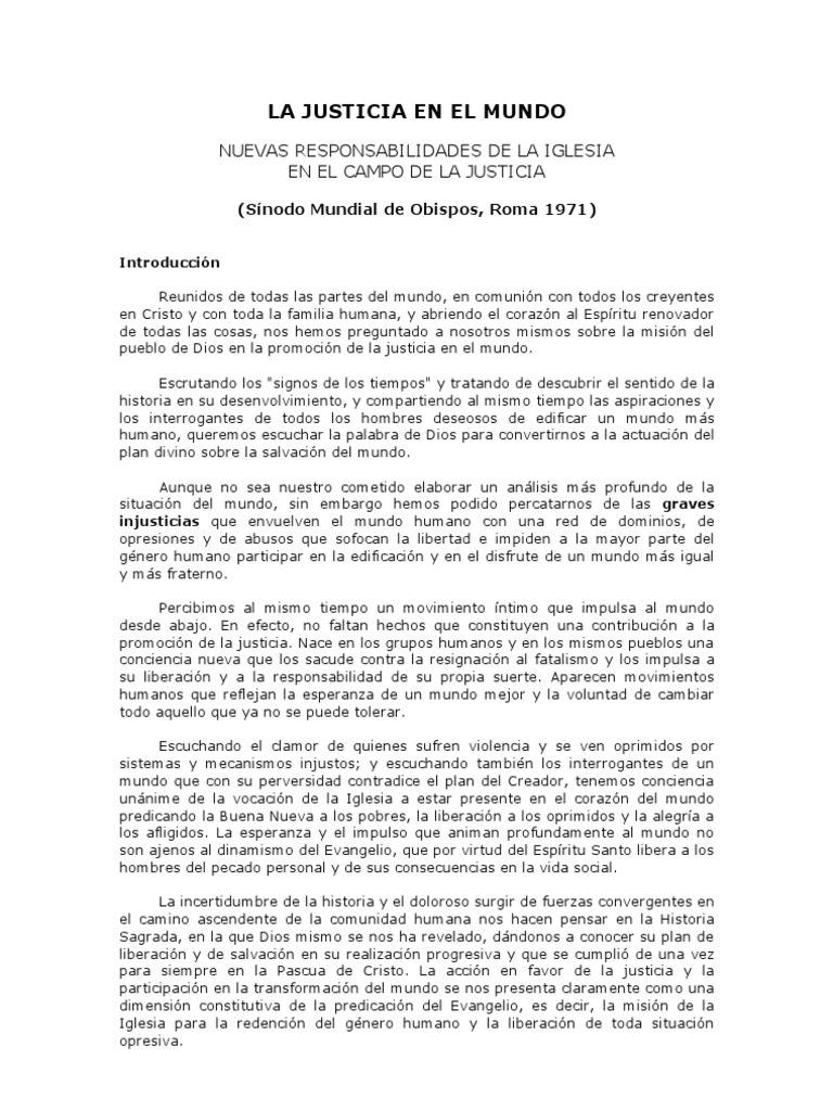 La Justicia en El Mundo | PDF | Iglesia Católica | Justicia