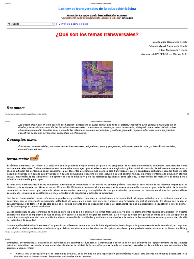 Qué Son Los Temas Transversales | PDF | Plan de estudios | Educación de ...