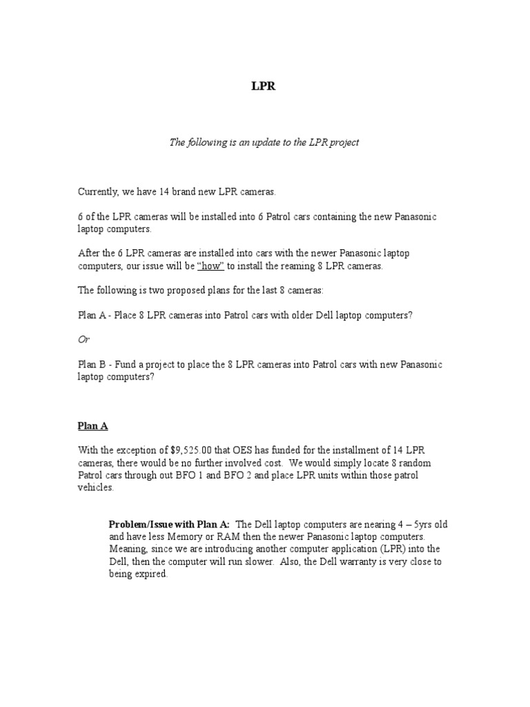 LPR Proposal | PDF | Dell | Computer Architecture
