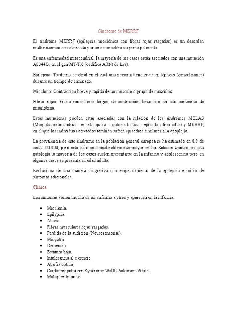 Síndrome de MERRF | PDF | Epilepsia | Músculo