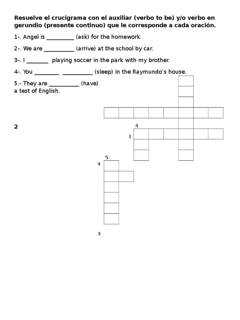 Crucigrama Presente Continuo in | PDF