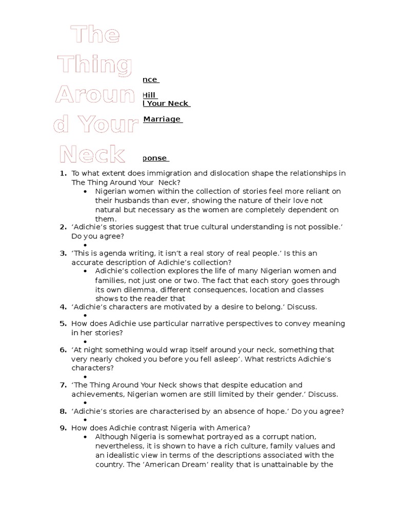 Notes For The Thing Around Your Neck | PDF | Narration | Narrative