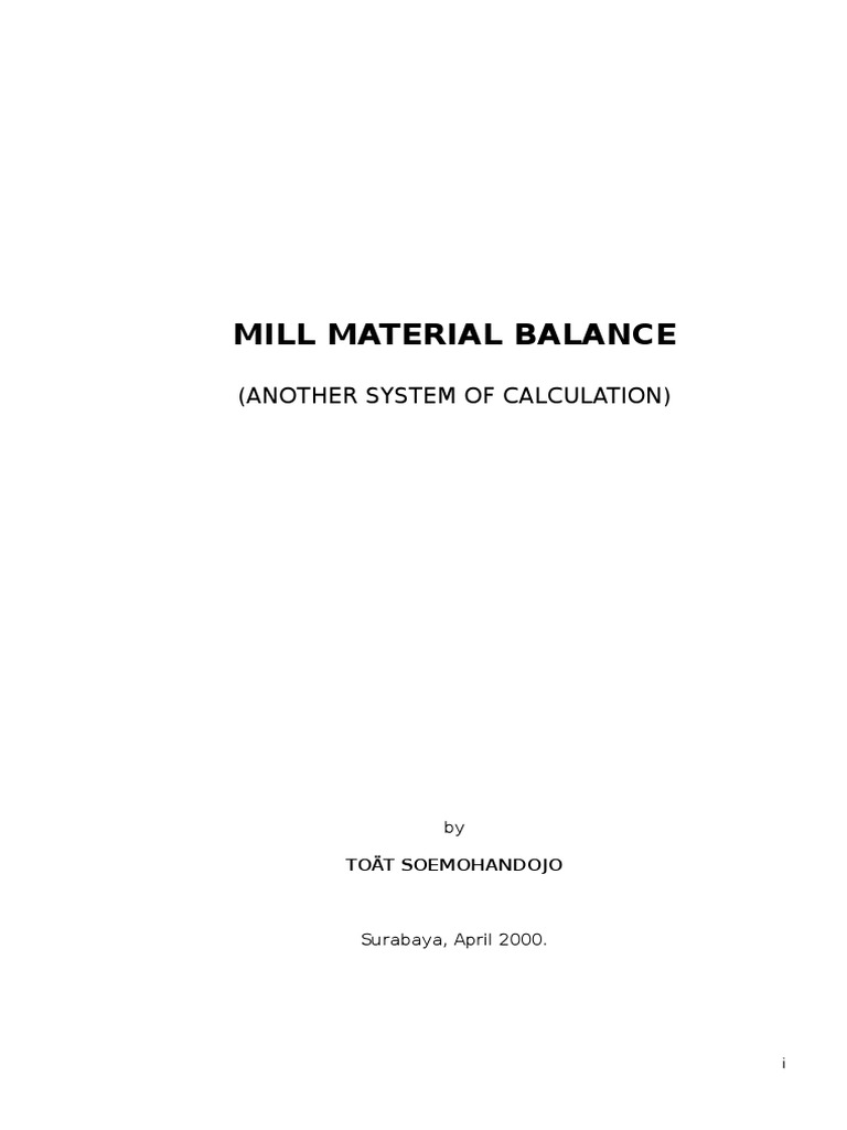 Mill Material Balance Calculation Guide | PDF | Technology & Engineering