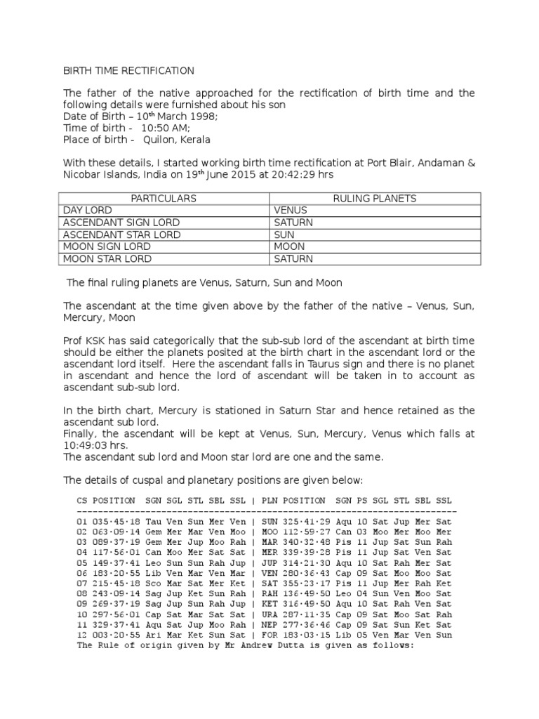 Birth Time Rectification | Download Free PDF | Planets | Planemos