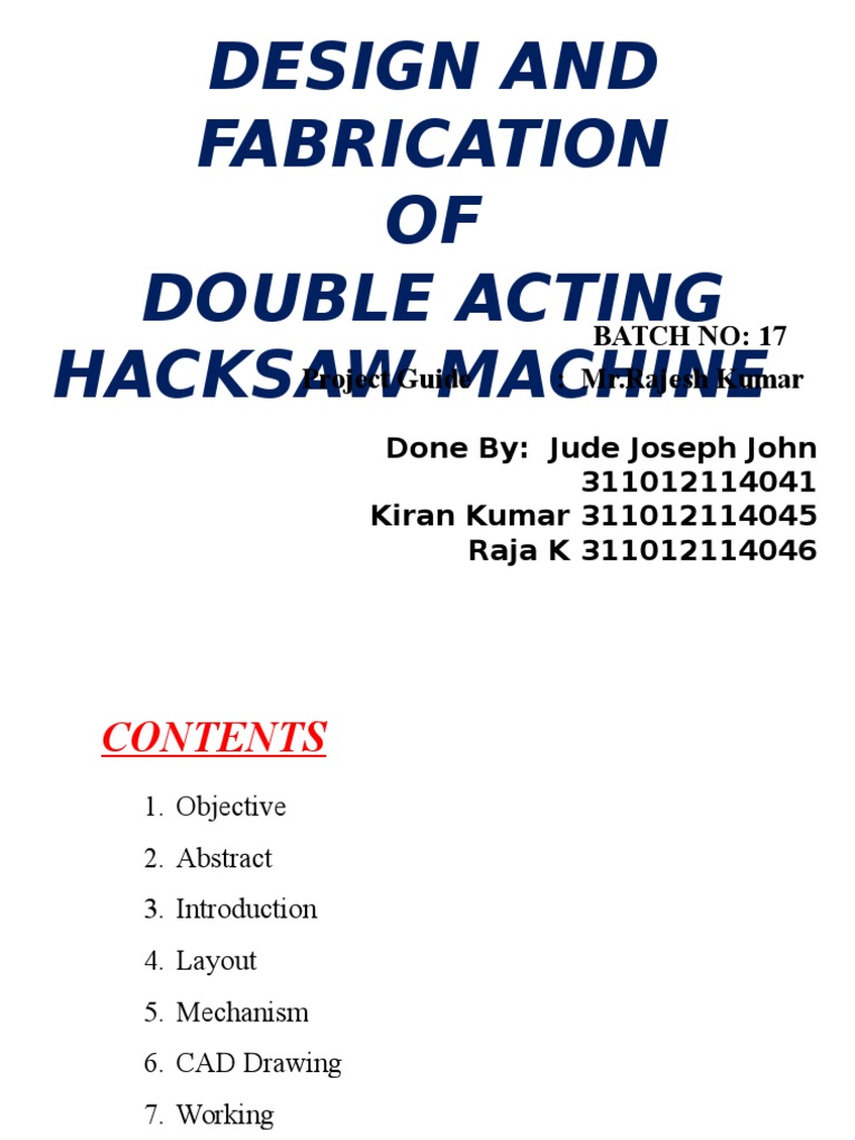 Design & Fabrication of Double Acting Hacksaw Machine | PDF | Belt ...