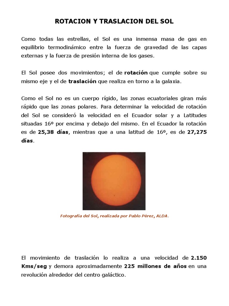 Rotacion y Traslacion Del Sol | PDF | Ciencia y matemáticas