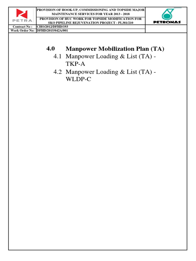 4.0 Manpower Mobilization Plan (TA) | Machinist | Metalworking