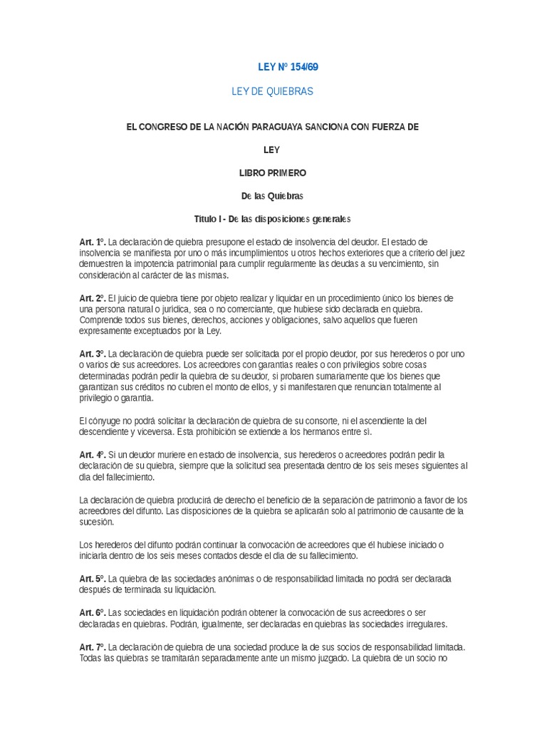 LEY 154-69 de Quiebras 2015 | PDF