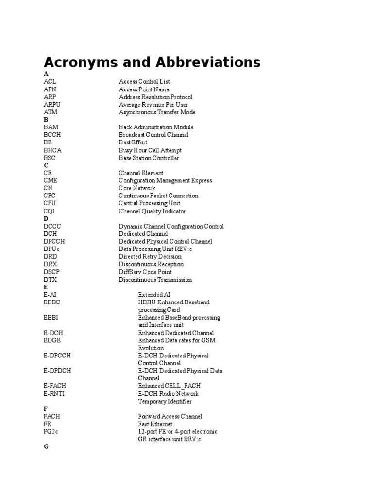 Acronyms and Abbreviations | PDF | High Speed Packet Access ...