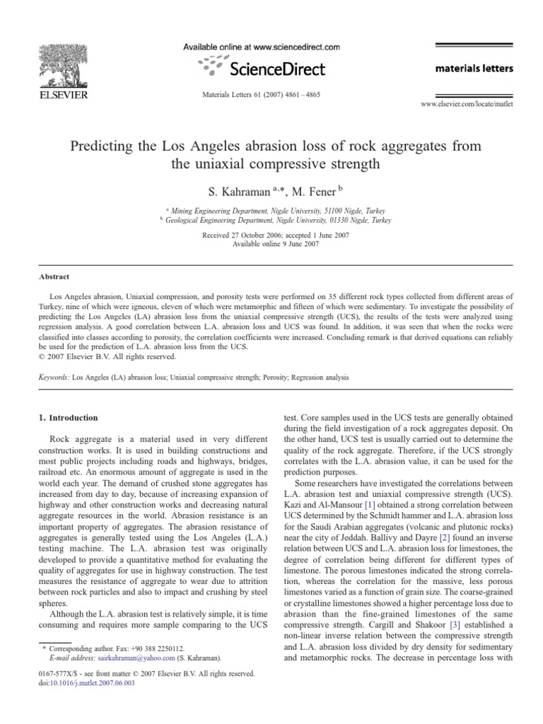 Los Angeles Abrasion | PDF | Rock (Geology) | Correlation And Dependence