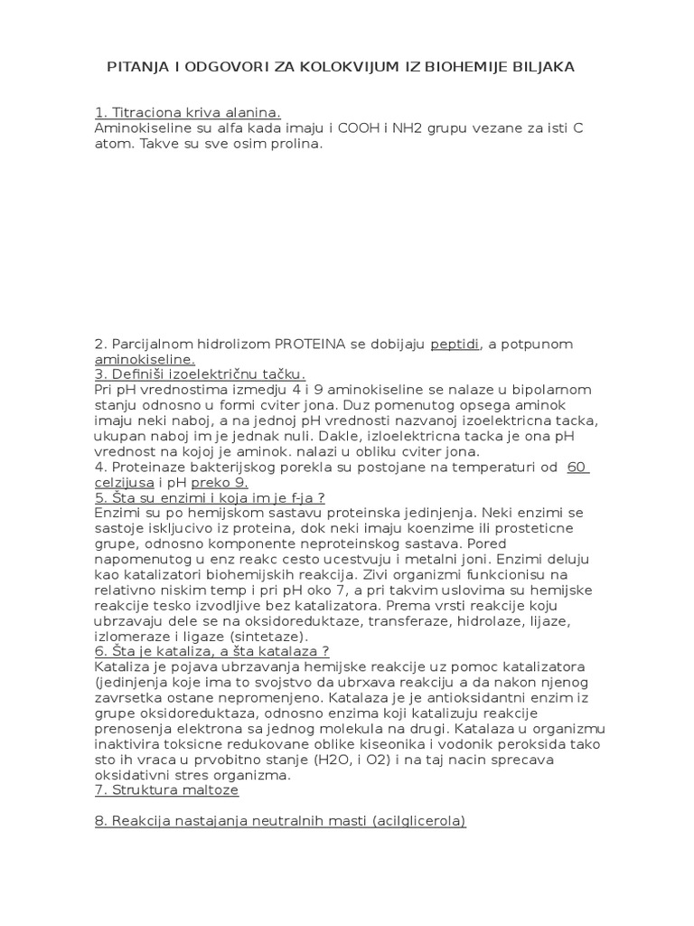 Biohemija Kolokvijum | PDF