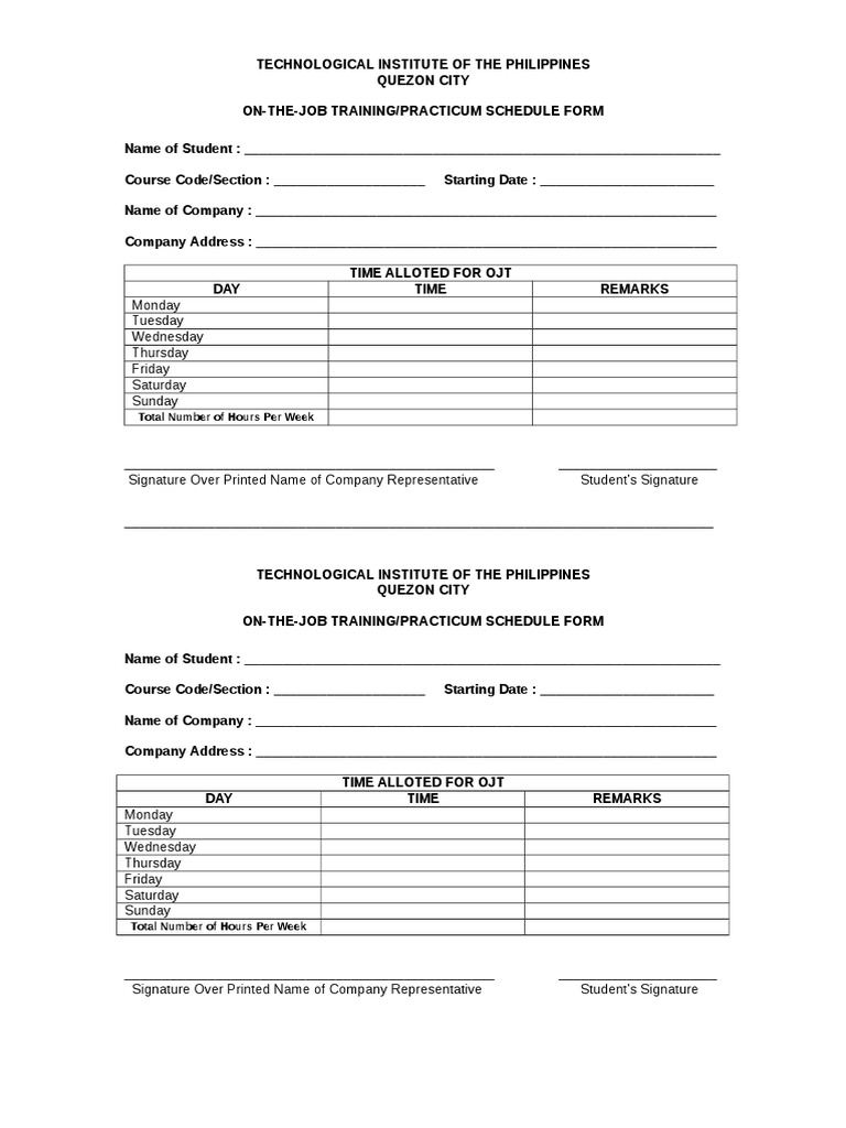 OJT Schedule Form | PDF