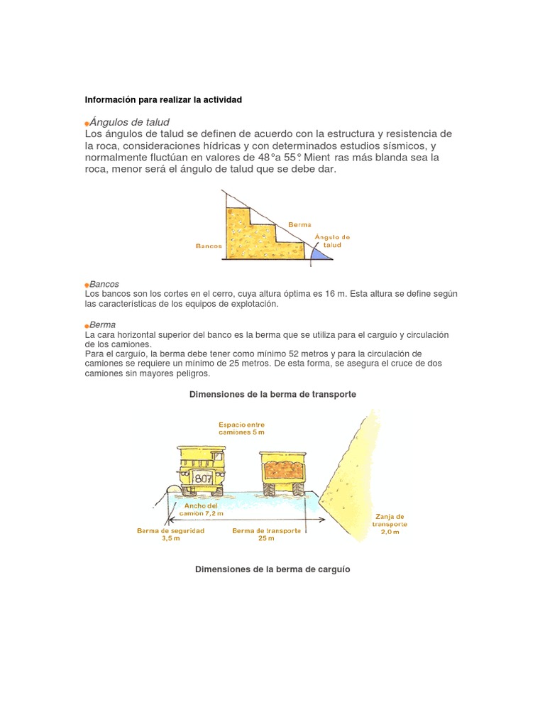 Dimensiones y Funciones de Bermas en Minería | PDF | Hogar, jardinería ...