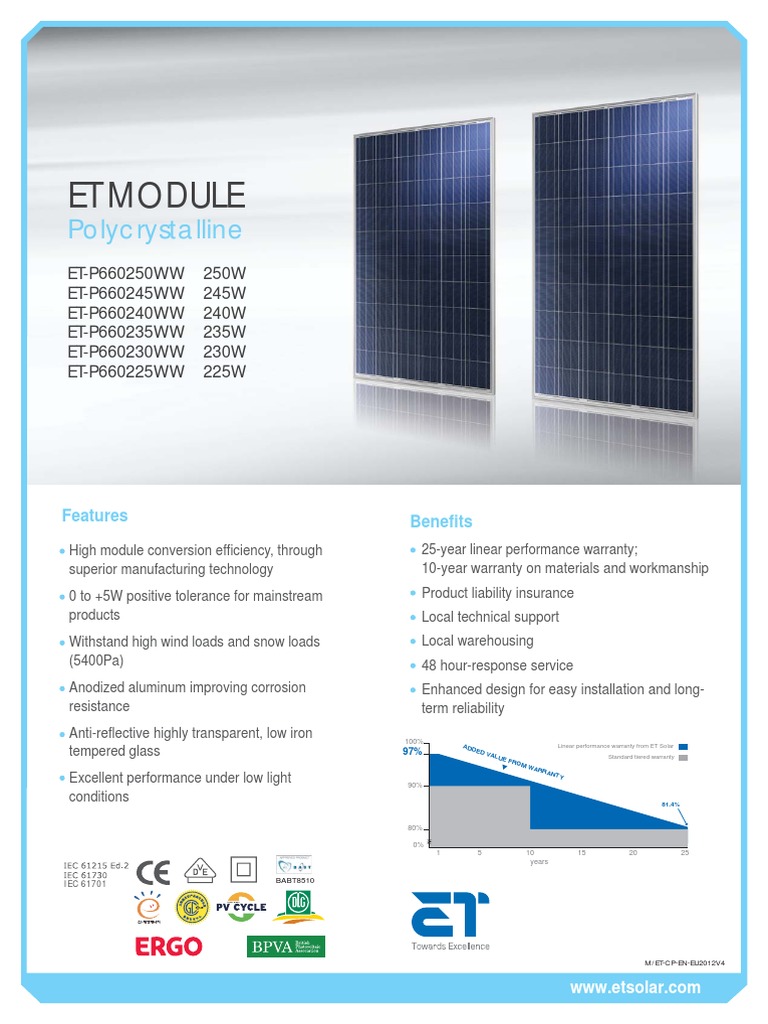 ET Solar 245 WP PDF | PDF | Electrical Equipment | Electric Power