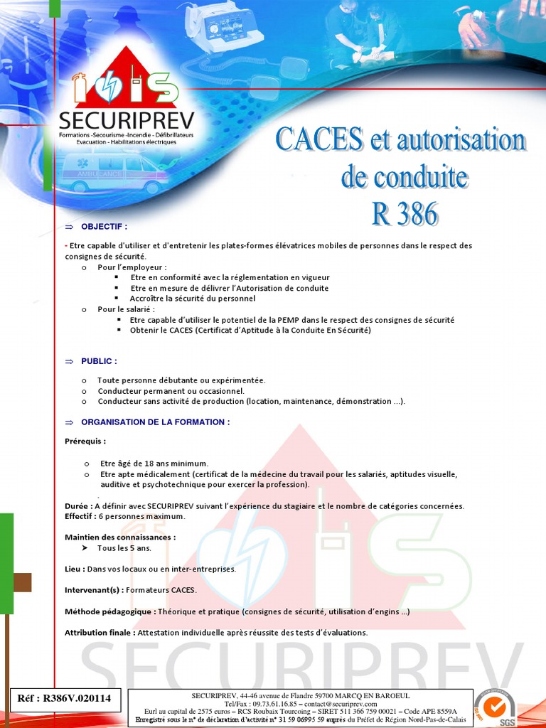 PROGRAMME R386 Attestation Ou CACES Nacelle V.01022014 PDF | PDF ...
