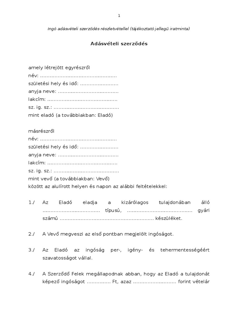 Adasveteli Szerzodes Ingo | PDF