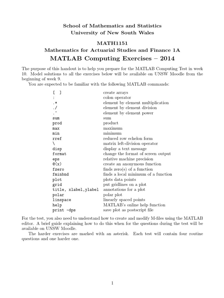 Math1151 Matlab Lab Test Practice | PDF | System Of Linear Equations ...