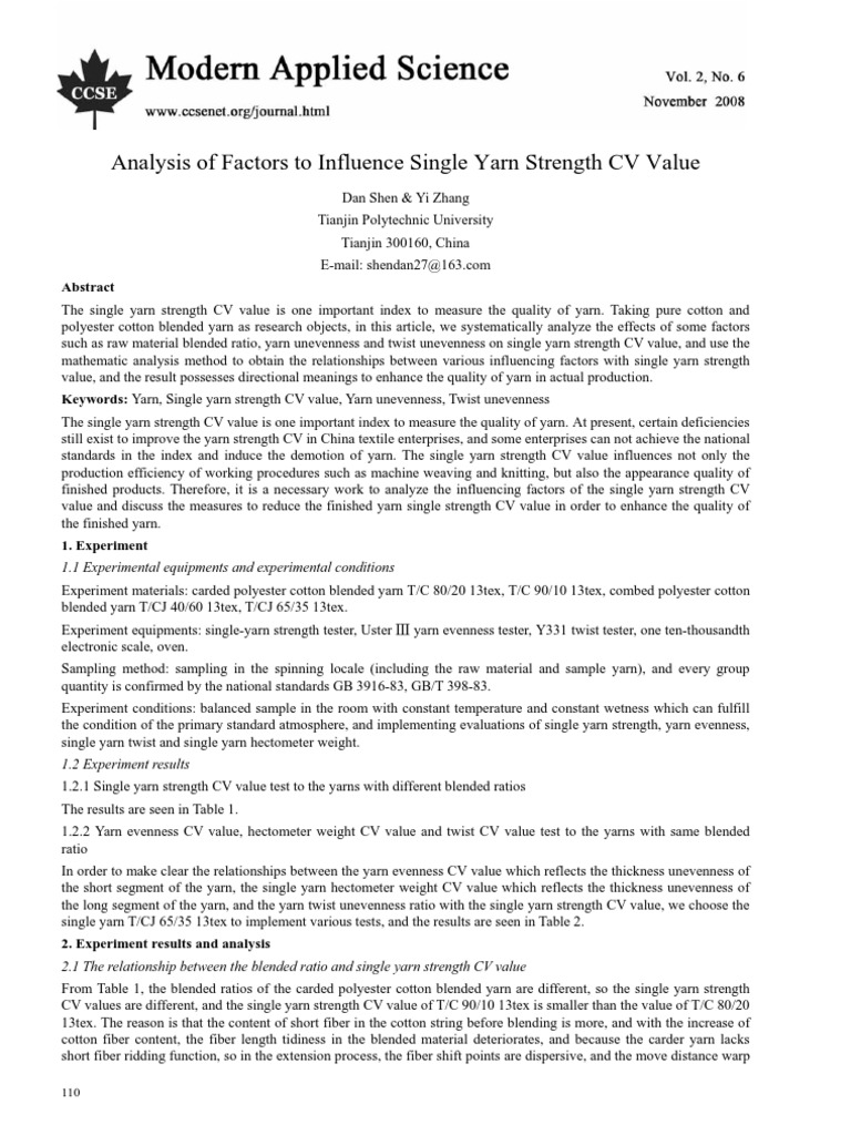 Factors Influencing Yarn Strength CV PDF | PDF | Yarn | Correlation And ...