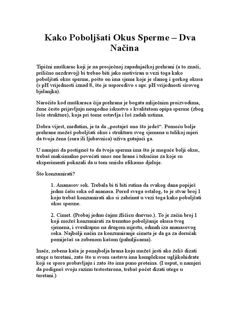 Kako Poboljšati Okus Sperme - Dva Načina | PDF