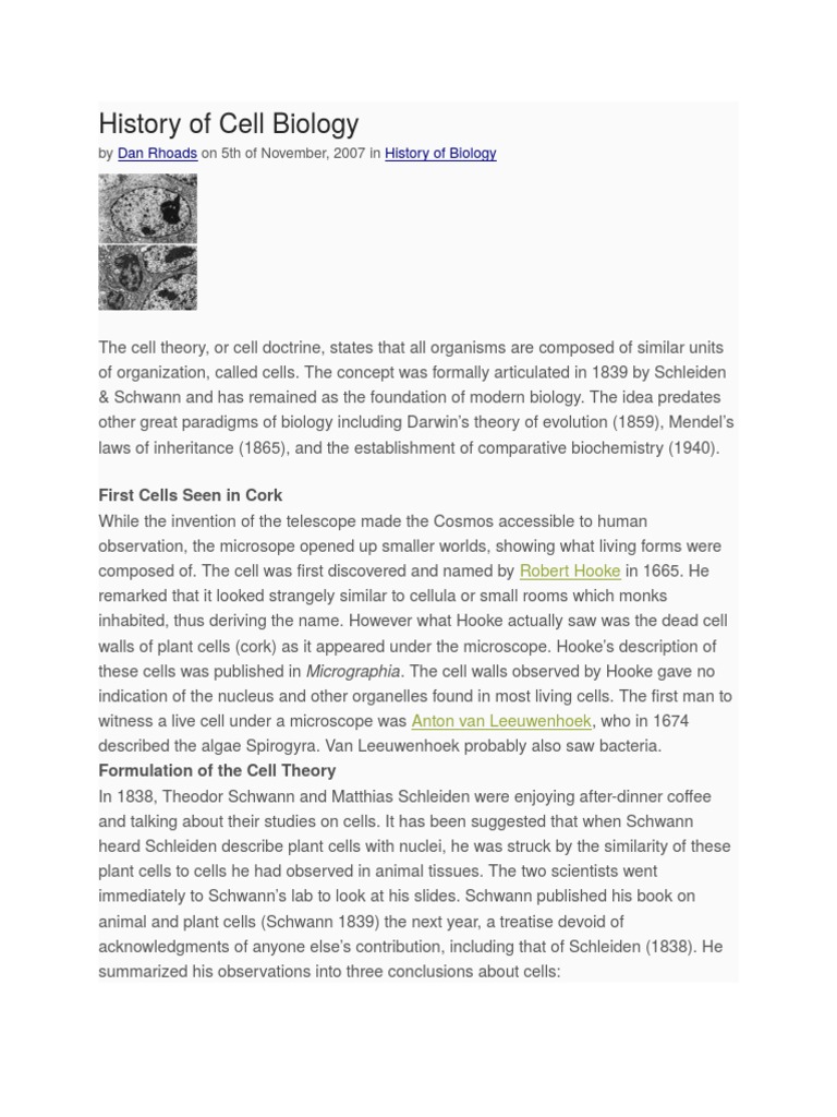 The Development of Cell Theory: From Hooke and van Leeuwenhoek's Early ...