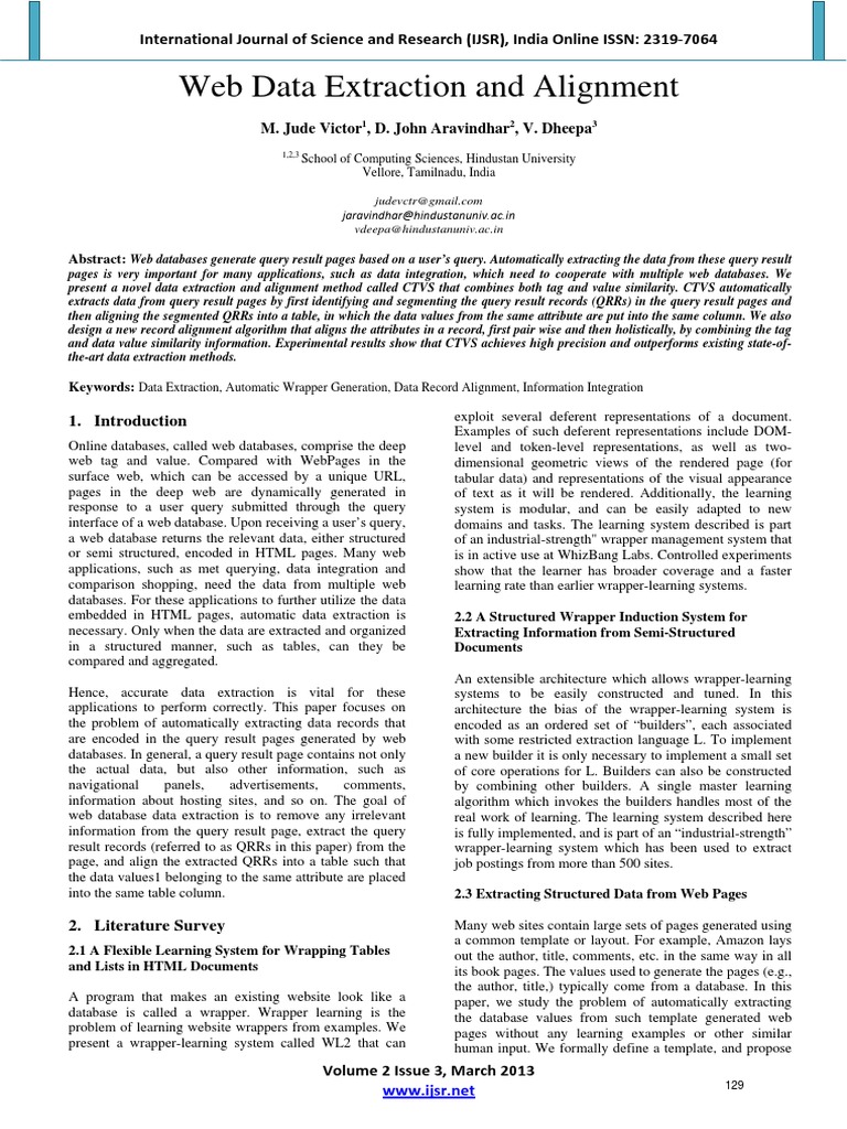Web Data Extraction and Alignment: International Journal of Science and Research (IJSR), India ...