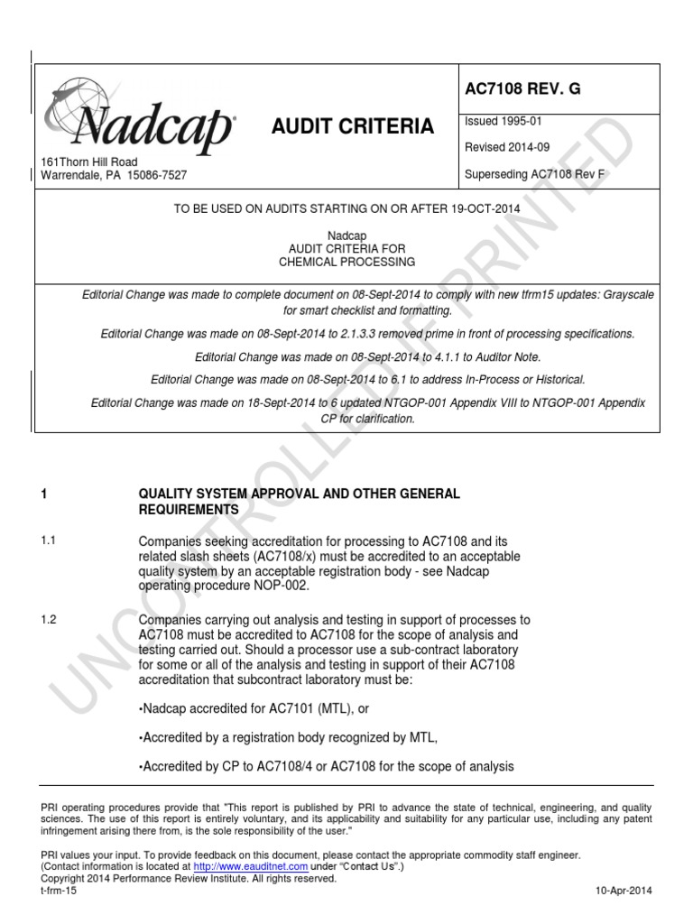 AC7108 Rev G Chemical Processing | Audit | Specification (Technical ...