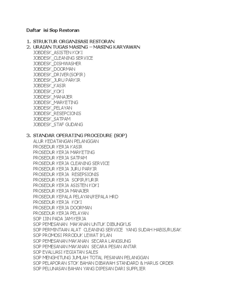 Sop Restoran | PDF | Bisnis