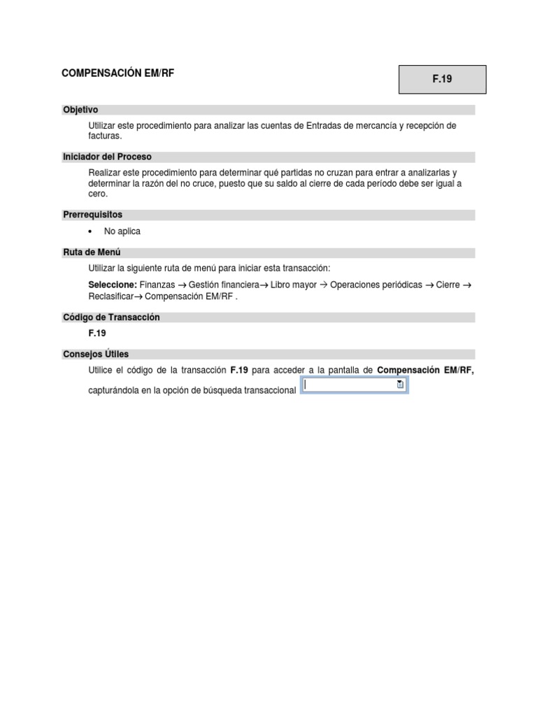 Compensación EM/RF en SAP F.19 | PDF