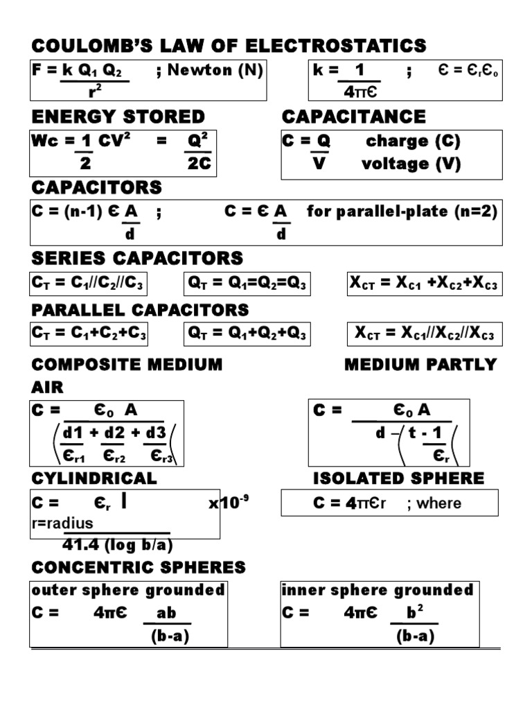 Coulomb'S Law of Electrostatics Energy Stored Capacitance Capacitors Series Capacitors | PDF