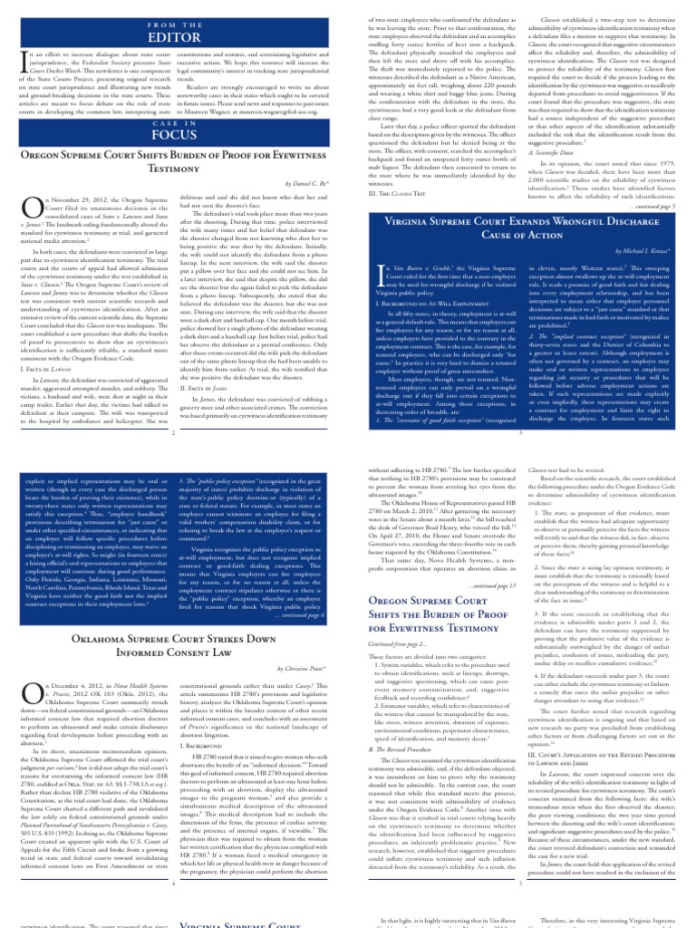 Editor: Oregon Supreme Court Shifts Burden of Proof For Eyewitness ...