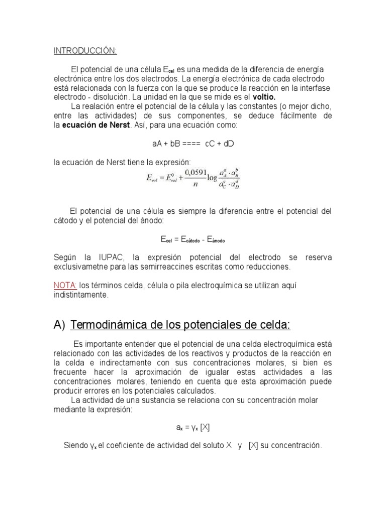 Calculo de Potencial de Celdas Electroqui, Mica | PDF | Electroquímica | Electrodo