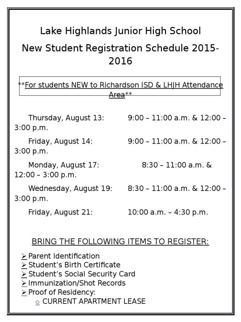 LHJH New Student Registration 2015-16 | PDF | Wellness