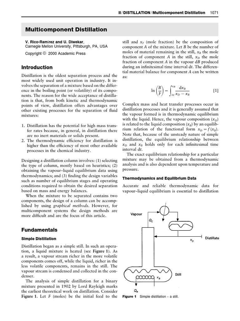 Multicomponent Distillation | PDF | Distillation | Phases Of Matter